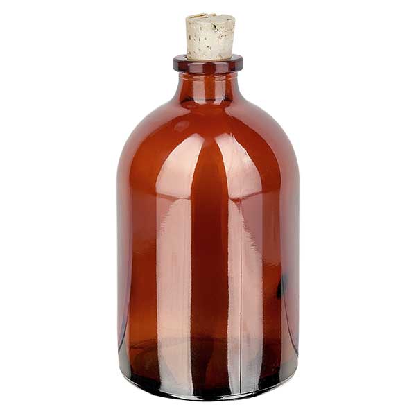 Flacone per iniettabili in vetro marrone 100 ml con tappo in sughero 11 ...